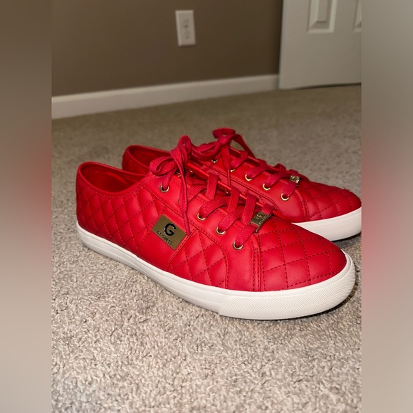 G by Guess | Shoes | New G By Guess Red Quilted Lace Up Sneakers | Poshmark